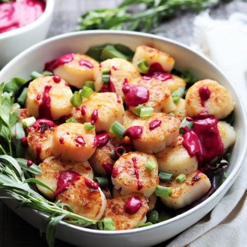 Seared Scallops with Roasted Beet Puree - Give it Some Thyme