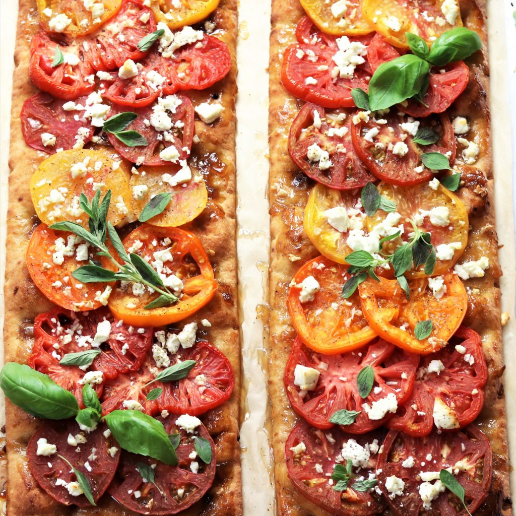 Heirloom Tomato and Goat Cheese Flatbread - Give it Some Thyme