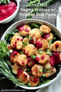 Seared Scallops with Roasted Beet Puree - Give it Some Thyme